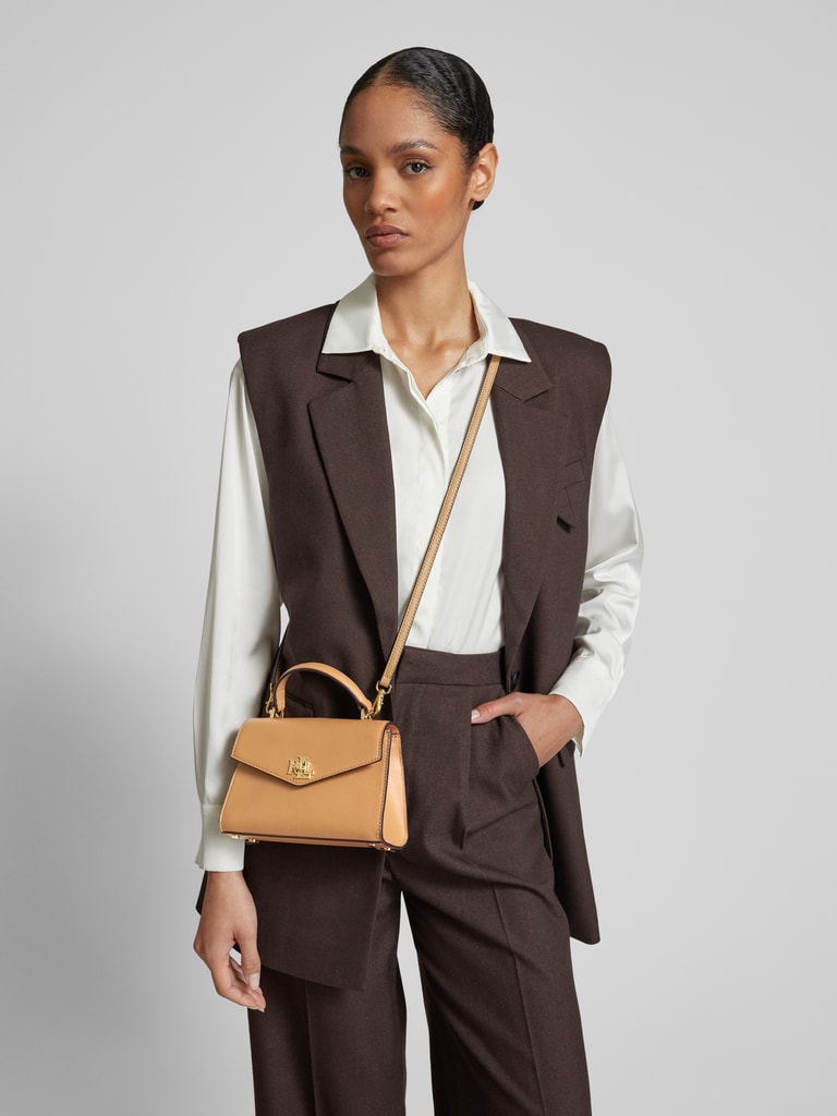 Lauren Ralph Lauren Handtas met labelapplicatie, model 'FARRAH' in zand ...