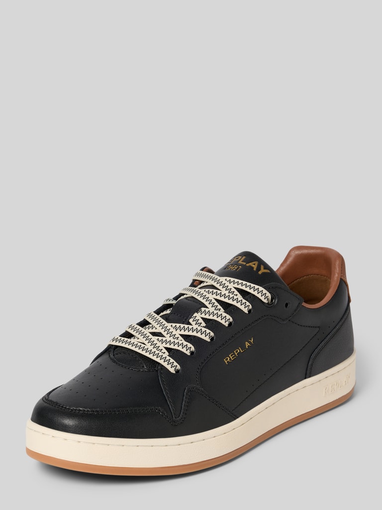 Replay Leren sneakers met labeldetails, model 'SMASH CHOICE' in zwart ...