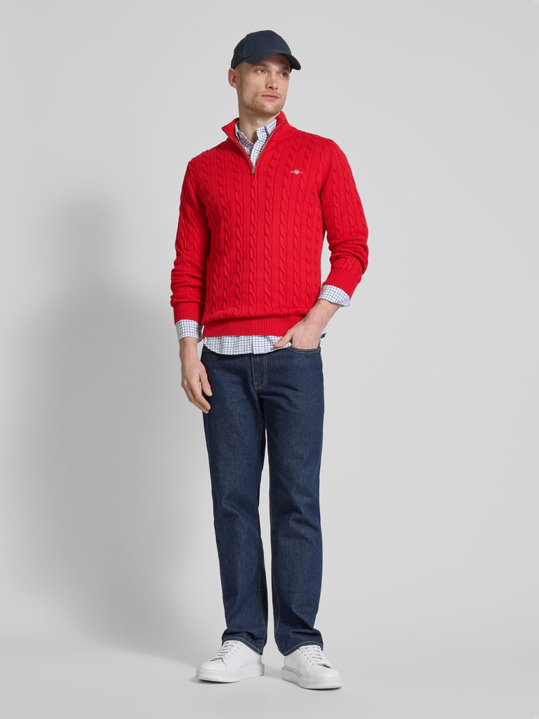Gant Strickpullover mit Zopfmuster (rot) online kaufen