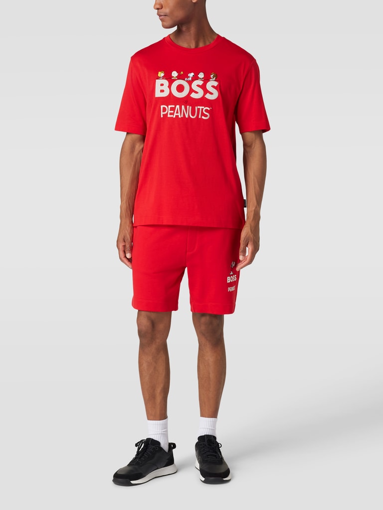 BOSS Sweatshorts met Peanuts®-stitching, model 'Soley' in rood online ...