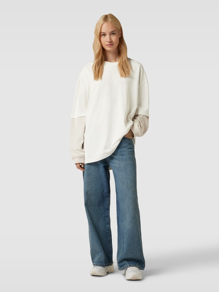Karo Kauer Oversized Longsleeve im Double-Layer-Look (hellgrau) online kaufen