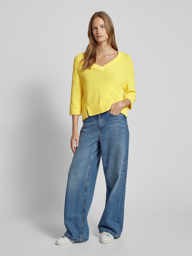 Oui Gebreide pullover met V-hals in lichtgeel online kopen | P&C