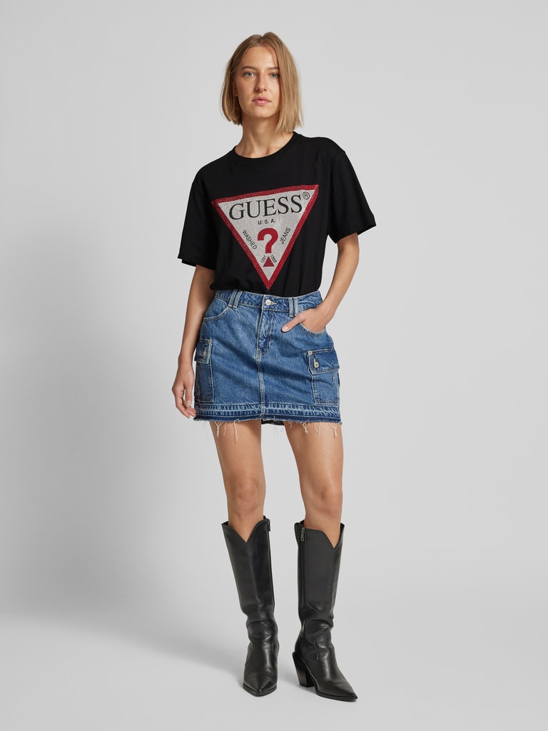 Guess T-Shirt mit Strasssteinbesatz Modell 'SHINY TRIANGLE' (black ...