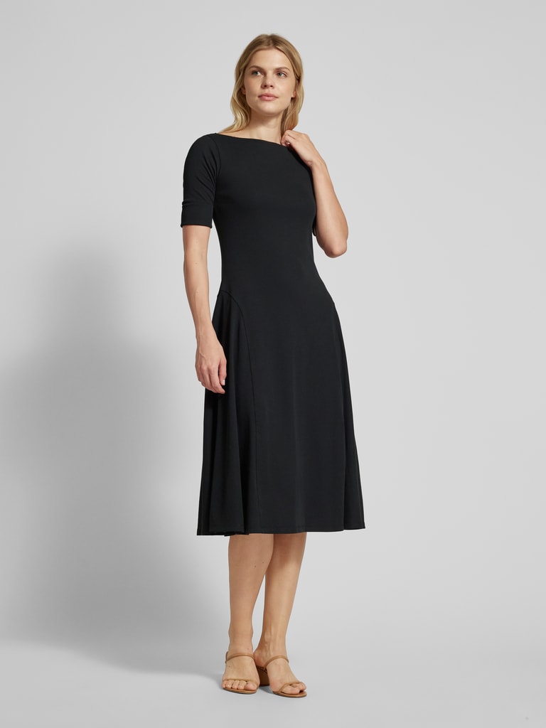 Lauren Ralph Lauren Getailleerde midi jurk met boothals van stretchkatoen in zwart online kopen ...