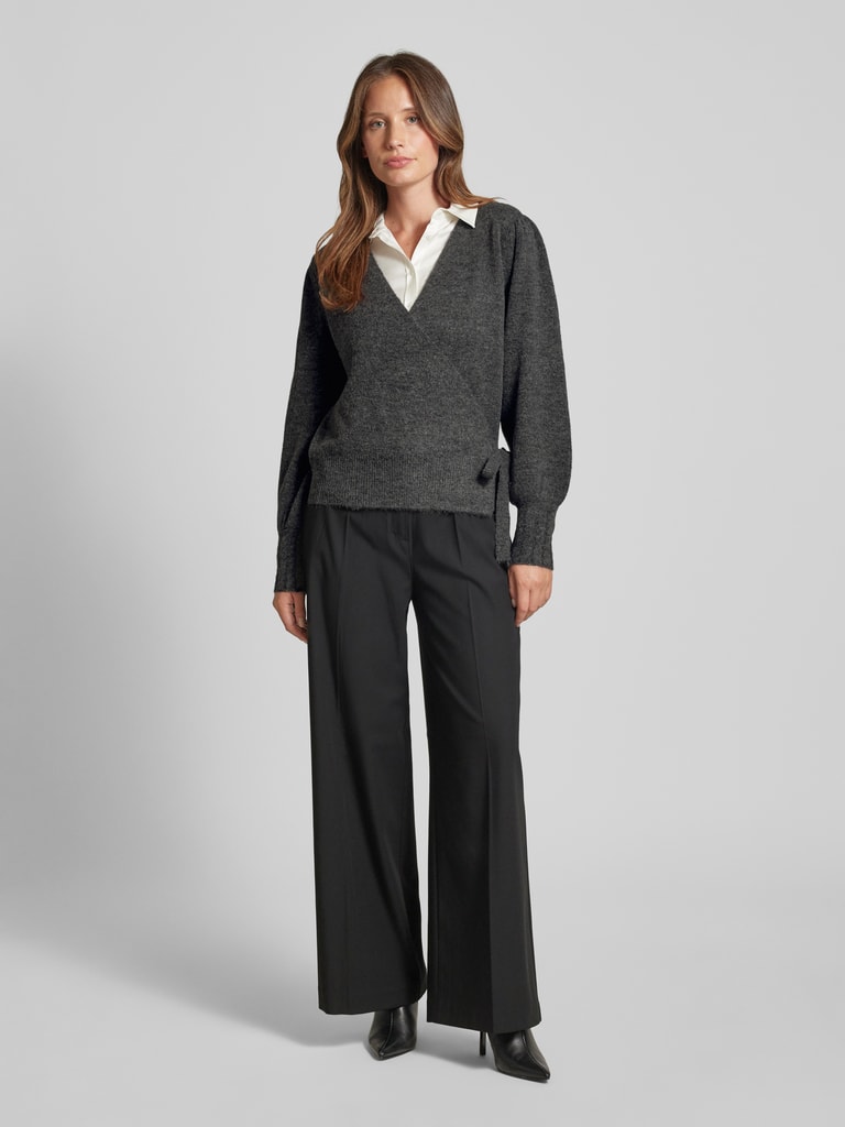 ICHI Strickpullover mit Schleifen-Detail Modell 'HOLENE' (dunkelgrau melange) online kaufen