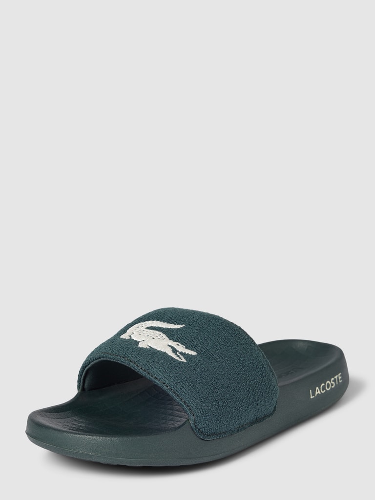 Lacoste Slippers met labelstitching in flessengroen online kopen | P&C