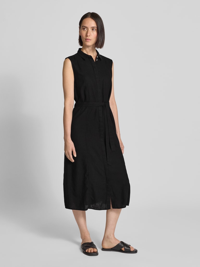 ICHI Hemdblusenkleid aus Leinen-Viskose-Mix mit Bindegürtel (black) online kaufen
