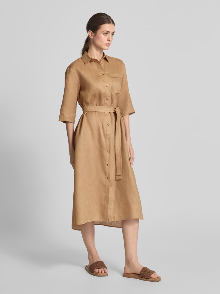 MM Leinenkleid mit Brusttasche Modell 'SALUTE' (camel) online kaufen