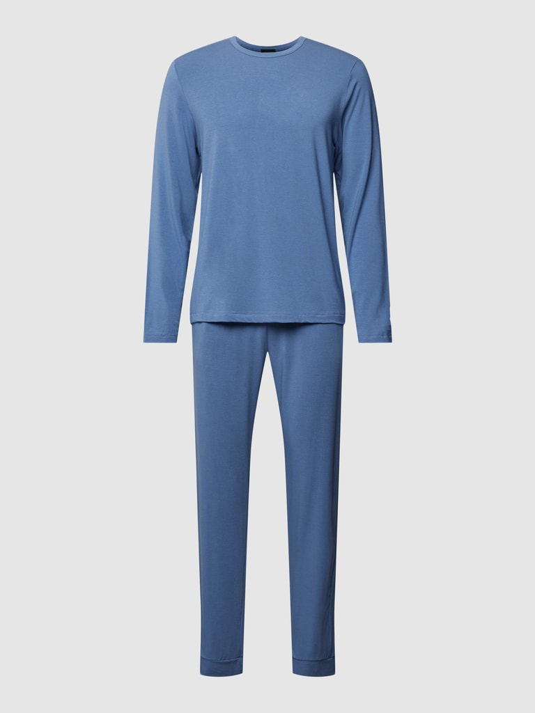 Hanro Pyjama met geribde ronde hals in rookblauw online kopen | P&C
