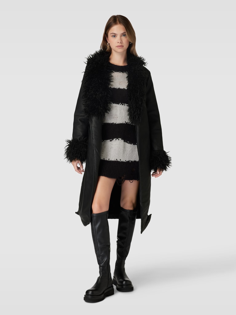 REVIEW Y2KLongline Leder-Trenchcoat mit Kunstpelz Kragen (black) online ...