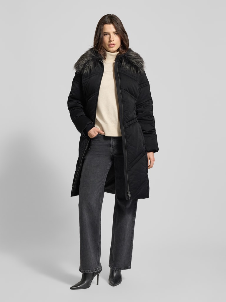 Guess Gewatteerde lange jas met riem, model 'ALIENOR' in zwart online ...