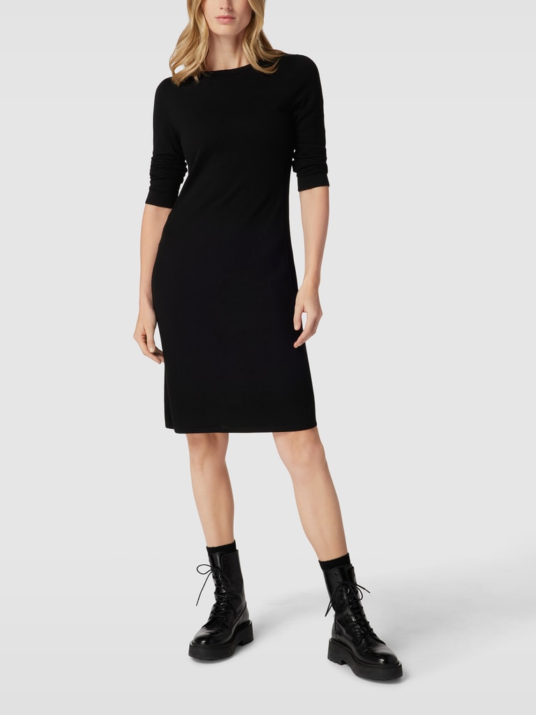 comma Knielange gebreide jurk met boothals in zwart online kopen | P&C