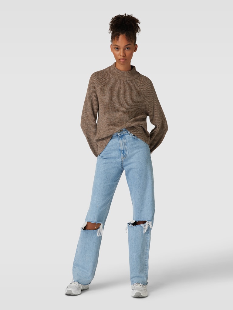 Pieces Gebreide pullover met ronde hals, model 'NATALEE' in middenbruin ...