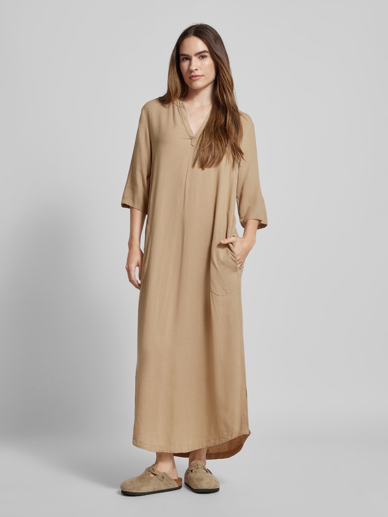 Kaffe Midi-jurk met steekzakken opzij, model 'milia' in taupe online ...