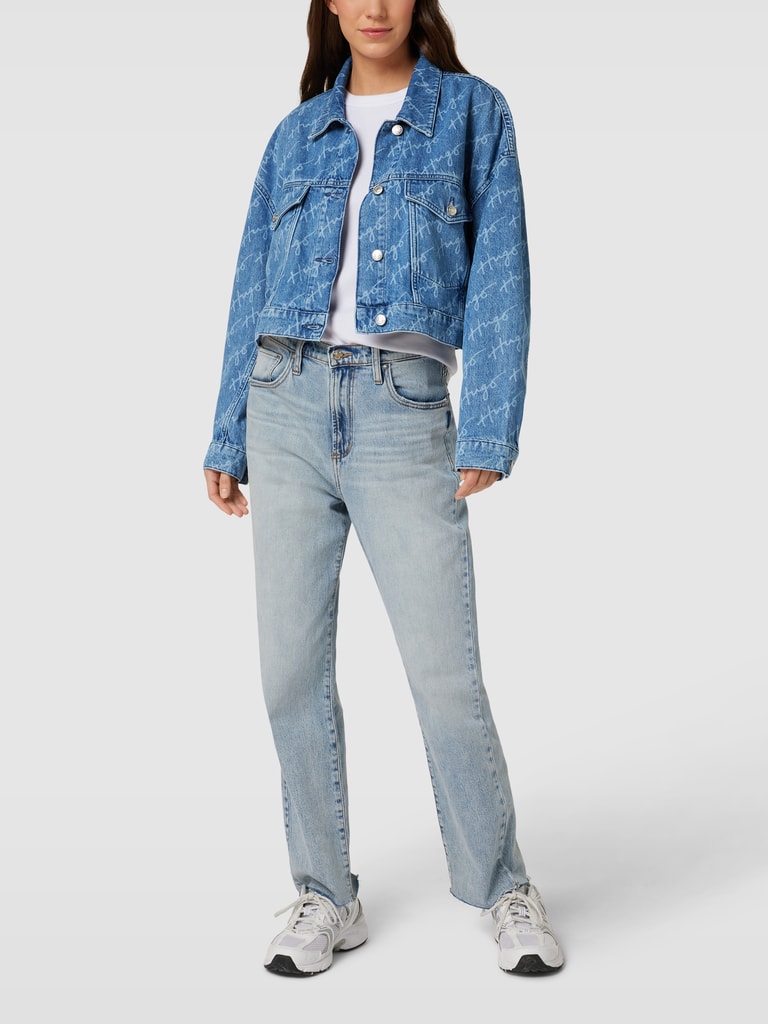 HUGO Cropped Jeansjacke mit Allover-Label-Muster Modell 'Galentina ...