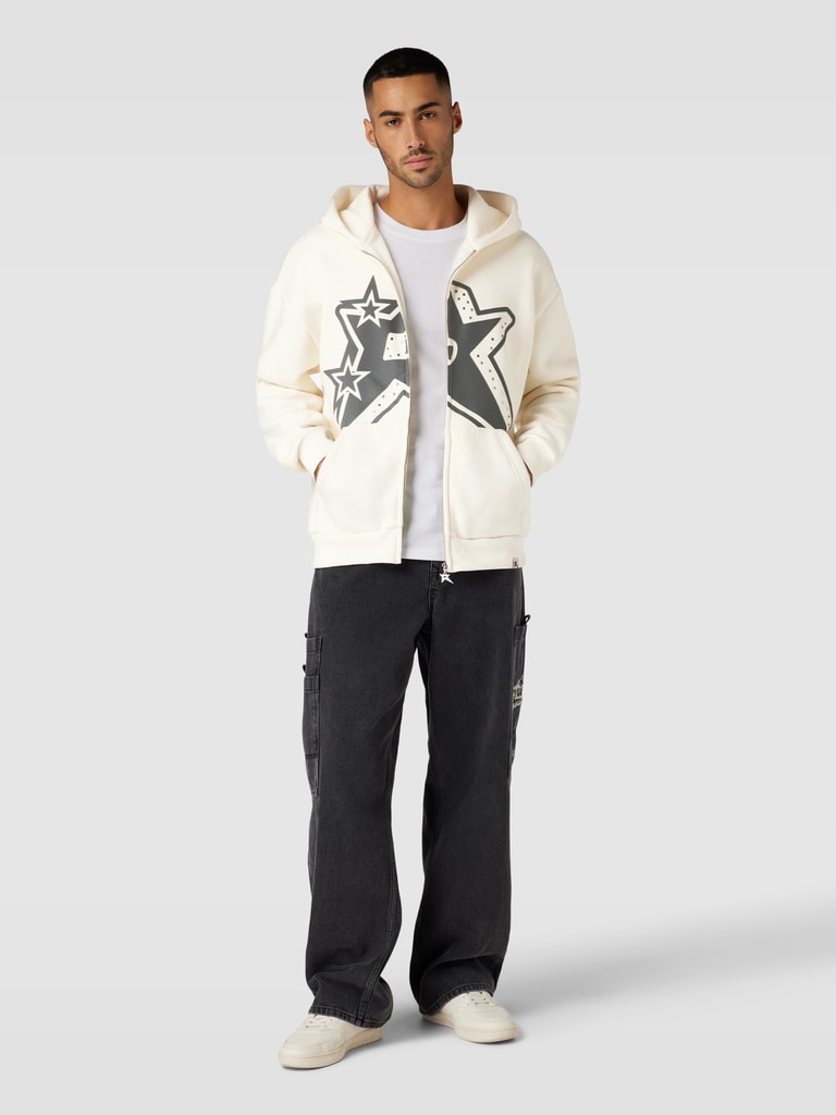 REVIEW Oversized Sweatjacke mit Label-Print (ecru) online kaufen