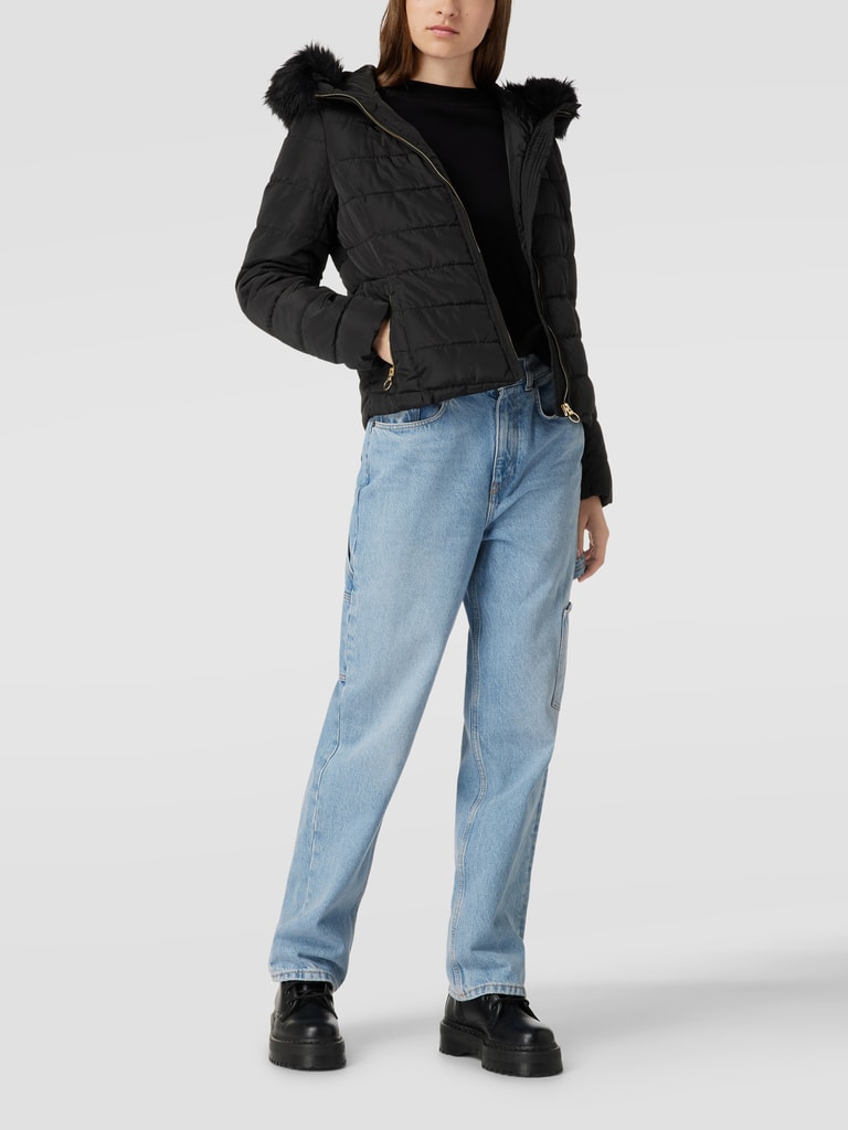 Only Gewatteerd jack met kraag van imitatiebont, model 'ELLAN' in zwart ...