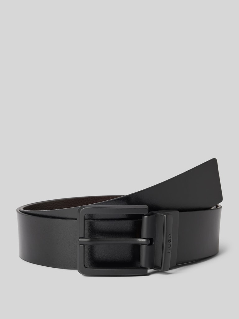 HUGO Leren riem met label in reliëf, model 'Giornio' in zwart online ...