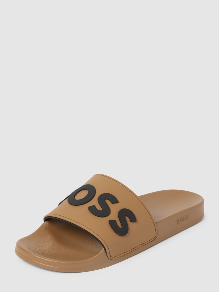 BOSS Slippers met labelprint, model 'Kirk' in goud gemêleerd online ...