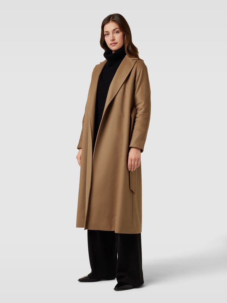 Max Mara Studio Lange jas van wol met strikceintuur, model 'PRATER' in camel online kopen | P&C