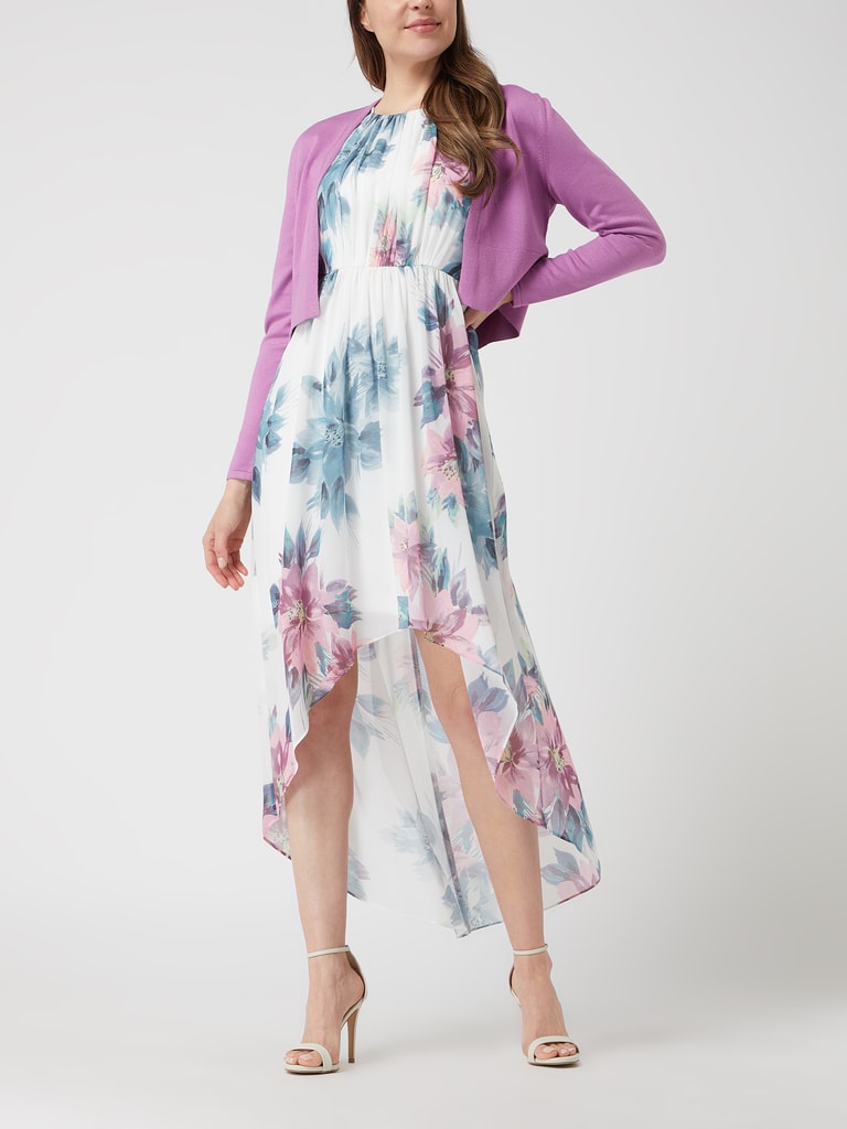 Jake*s Cocktail Rok met langer achterpand met bloemenmotief in ecru ...