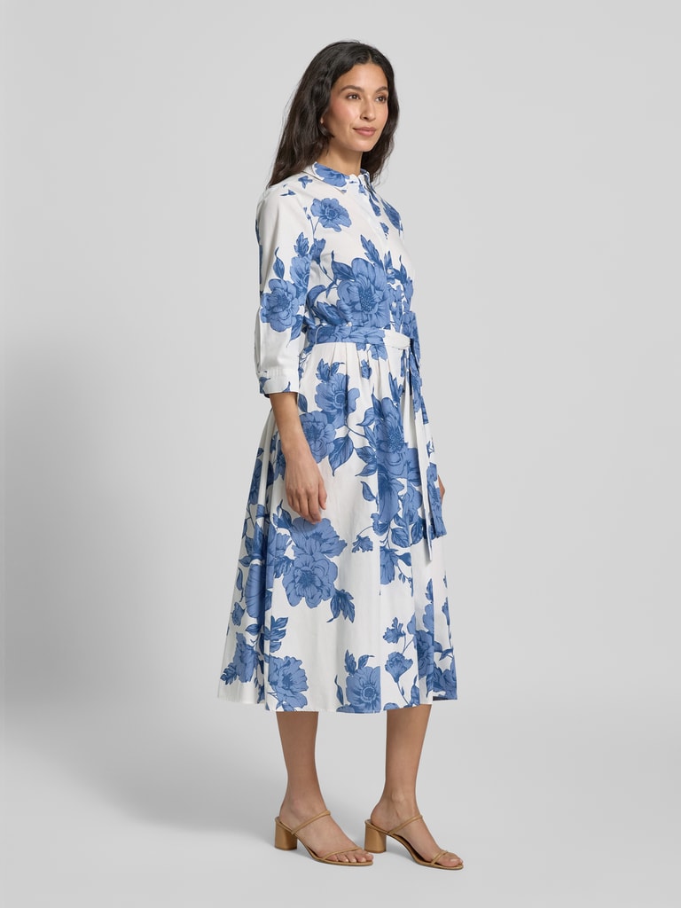 Oui Midi-jurk met strikceintuur in lichtblauw online kopen | P&C