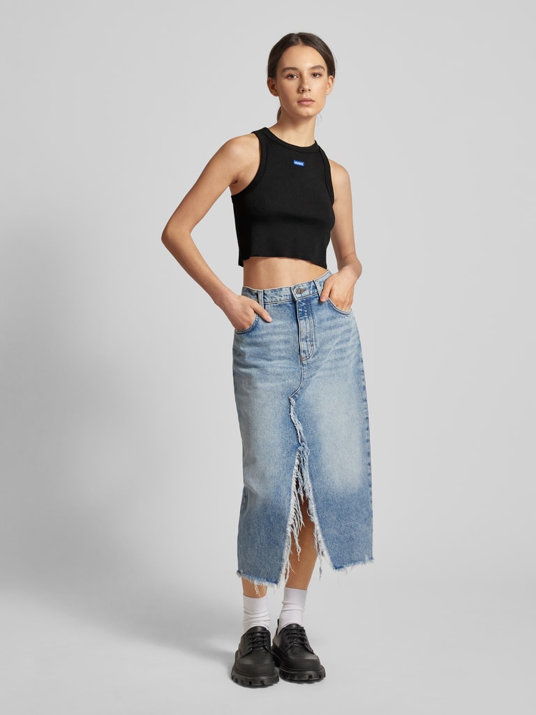 Hugo Blue Crop Top in Ripp-Optik (black) online kaufen