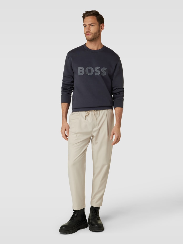 BOSS Green Sweatshirt met labelprint, model 'Salbo' in marineblauw ...