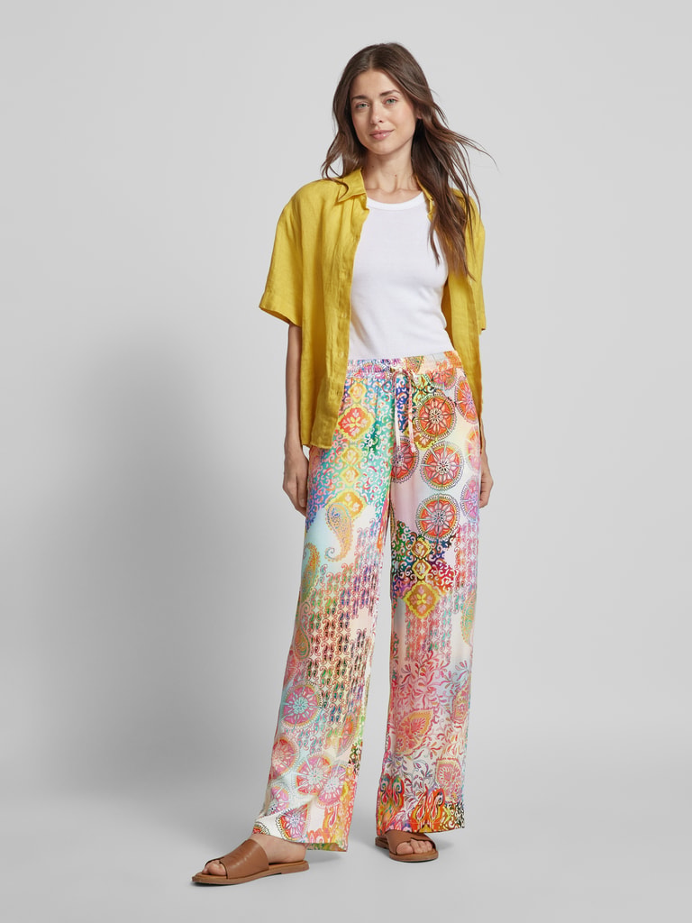 Emily Van den Bergh Wide leg stoffen broek met all-over motief in ...