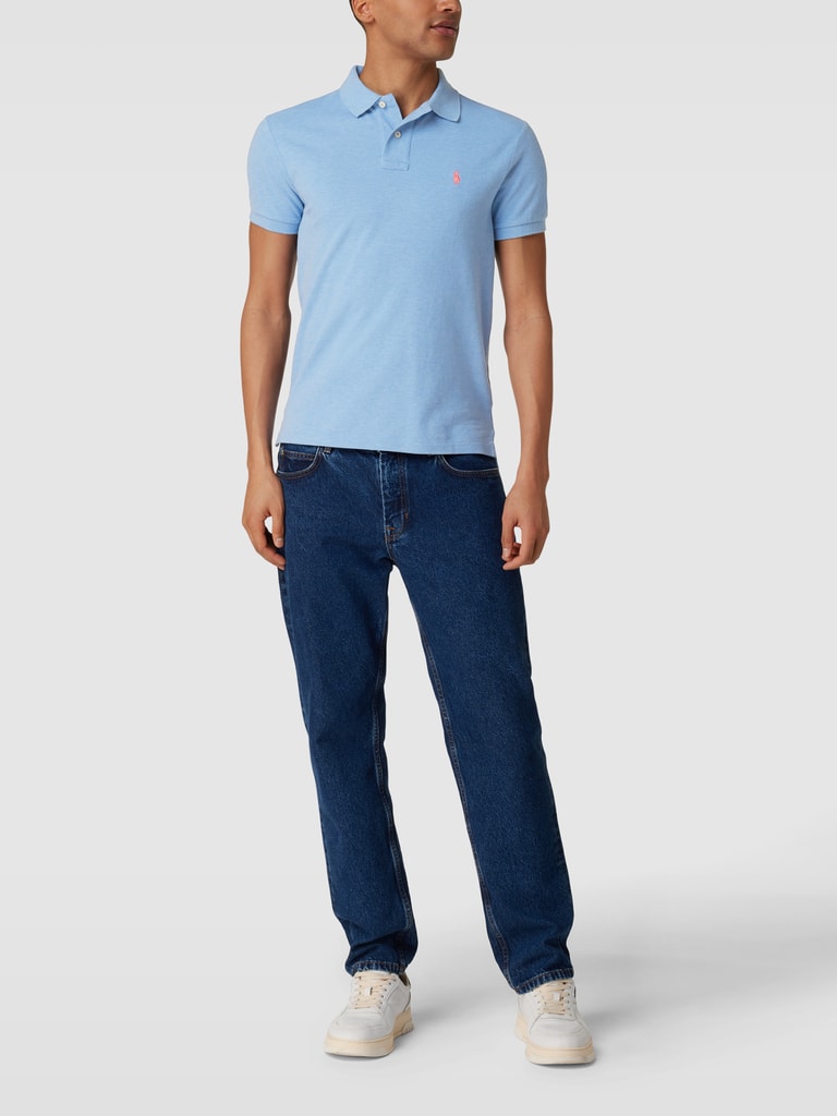 Polo Ralph Lauren Slim fit poloshirt met labelstitching in lichtblauw ...