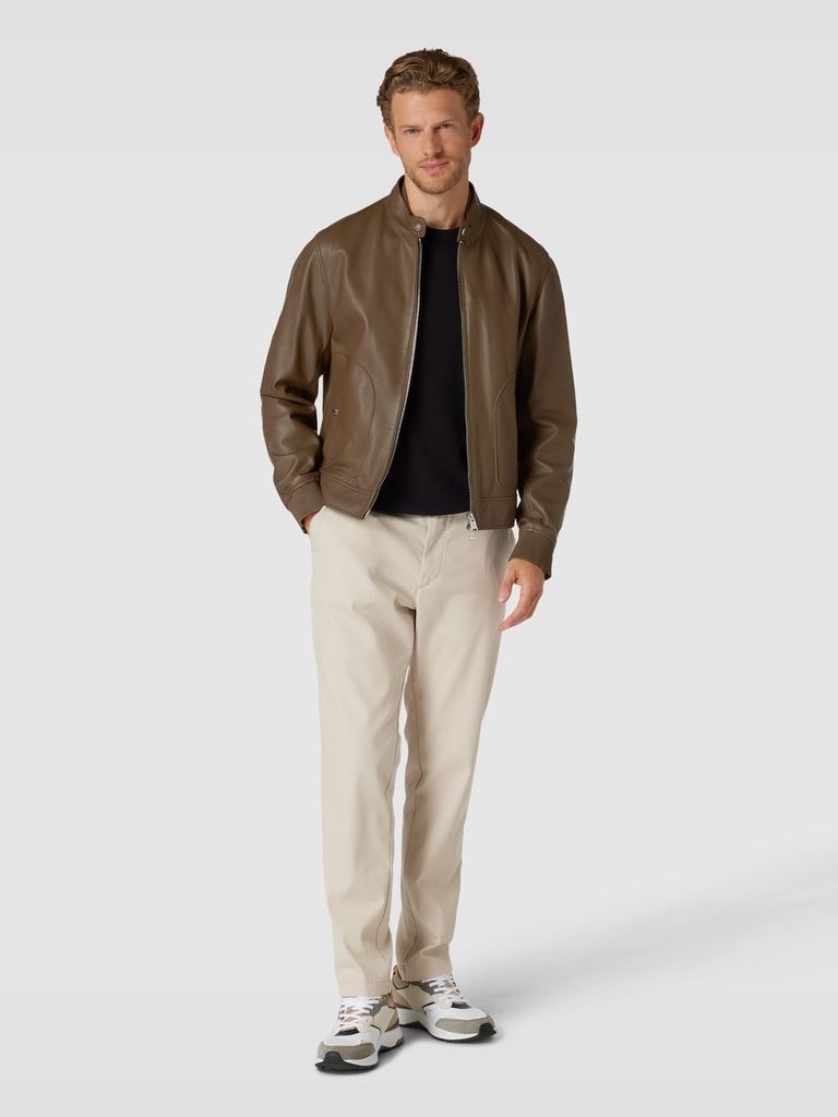 BOSS Lederjacke mit Ziernähten Modell 'Mapson' (mittelbraun) online kaufen