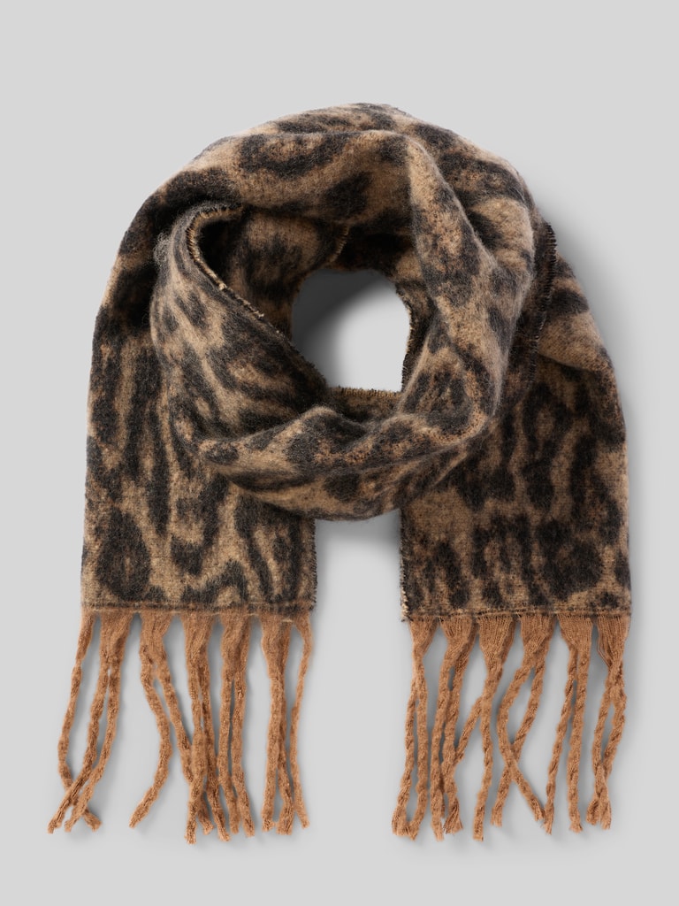 Kurt Beines Sjaal in animallook met franjes, model 'Cool Leo' in camel ...