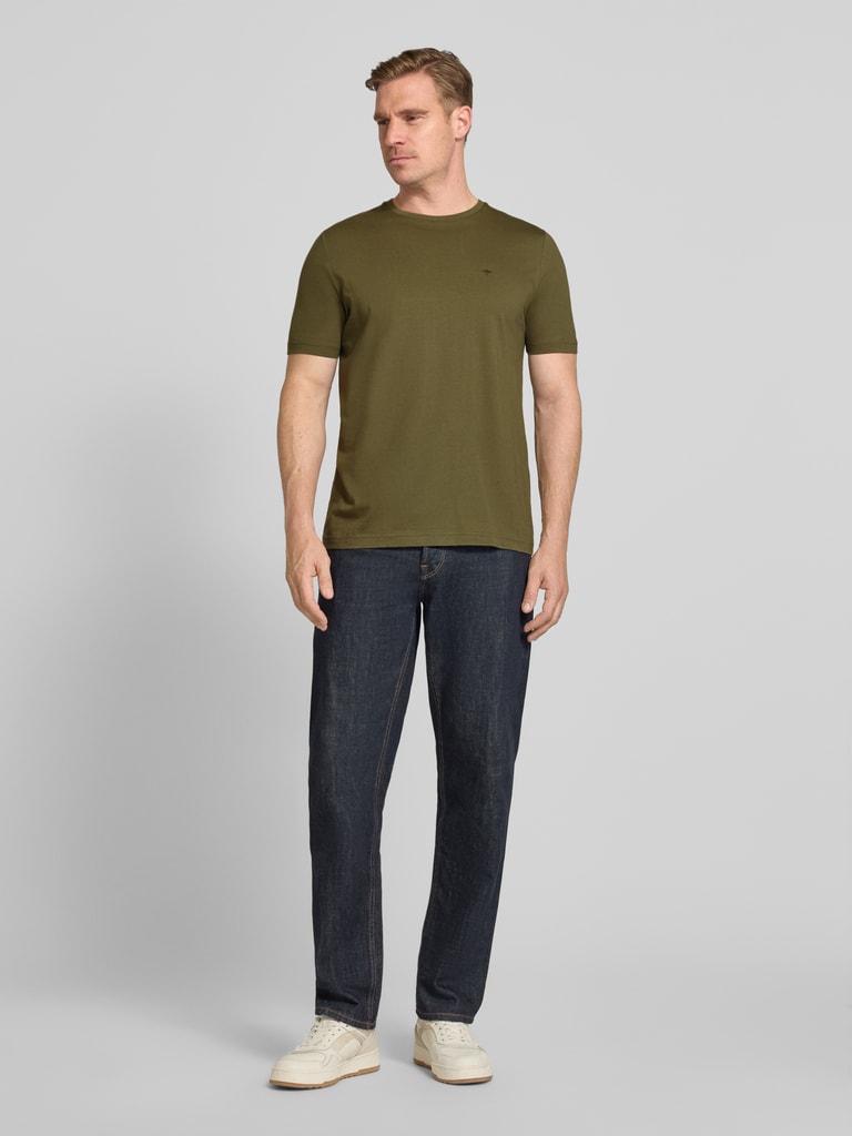 Fynch-Hatton T-Shirt mit Rundhalsausschnitt und Label-Stitching (oliv ...