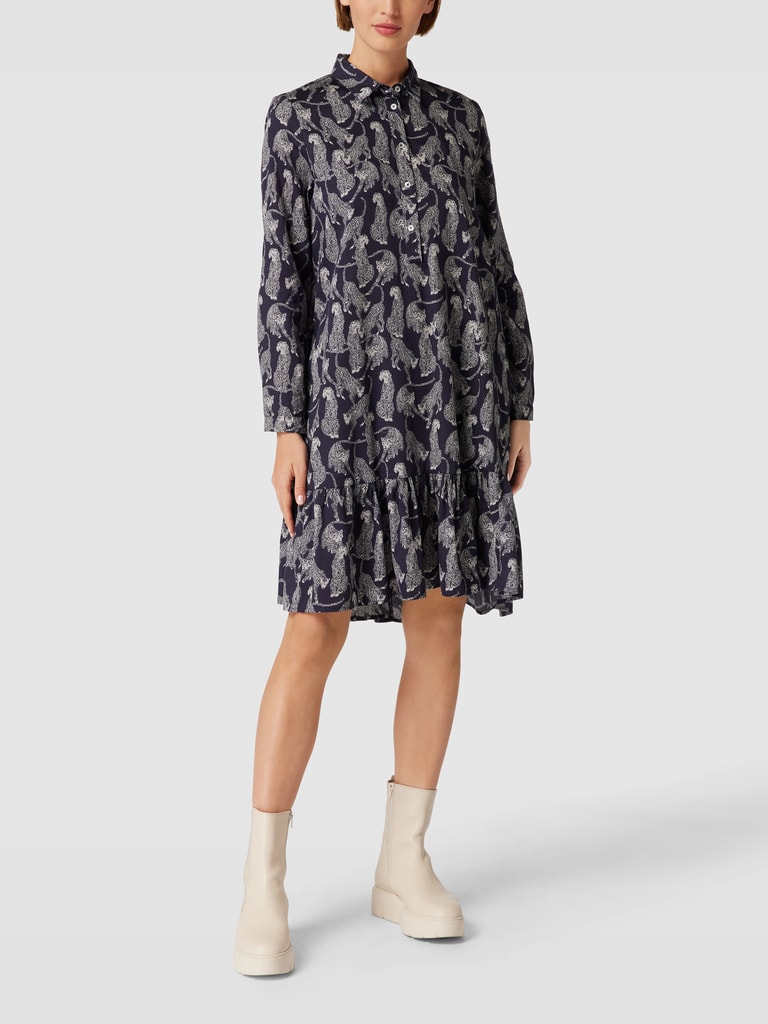 Emily Van den Bergh Knielange jurk met all-over motief in marineblauw online kopen | P&C