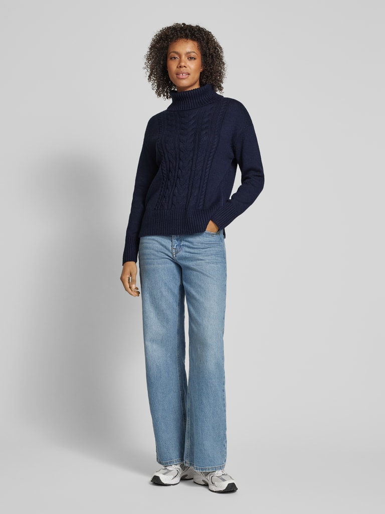 Tom Tailor Rollkragenpullover mit Zopfmuster (dunkelblau melange) online kaufen