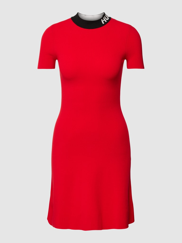 HUGO Mini-jurk van viscosemix in fijnriblook, model 'SARTY' in rood ...